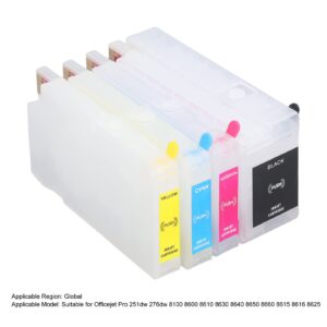 Fafeicy 4 Color Ink Cartridge, Ink Cartridge,4 Colors Refillable Ink Box Replacement Printer Accessories with Permanent for Priting, Rods (HP 950BK-951 C/M/Y)