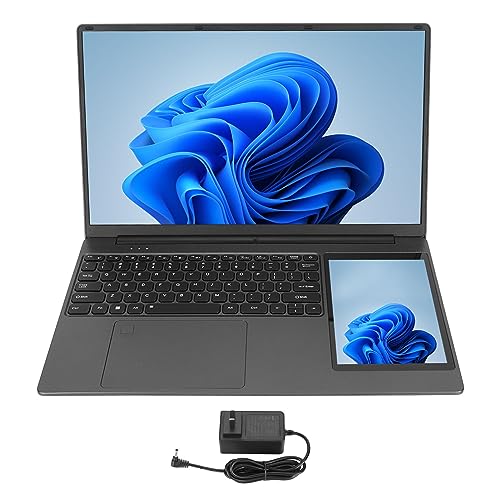 FOLOSAFENAR Double Screen Laptop, 15.6 Inch IPS 7000mAh Battery Fingerprint Reader 7in Touchscreen 5G WiFi Business Laptop for Family (16+512G US Plug)