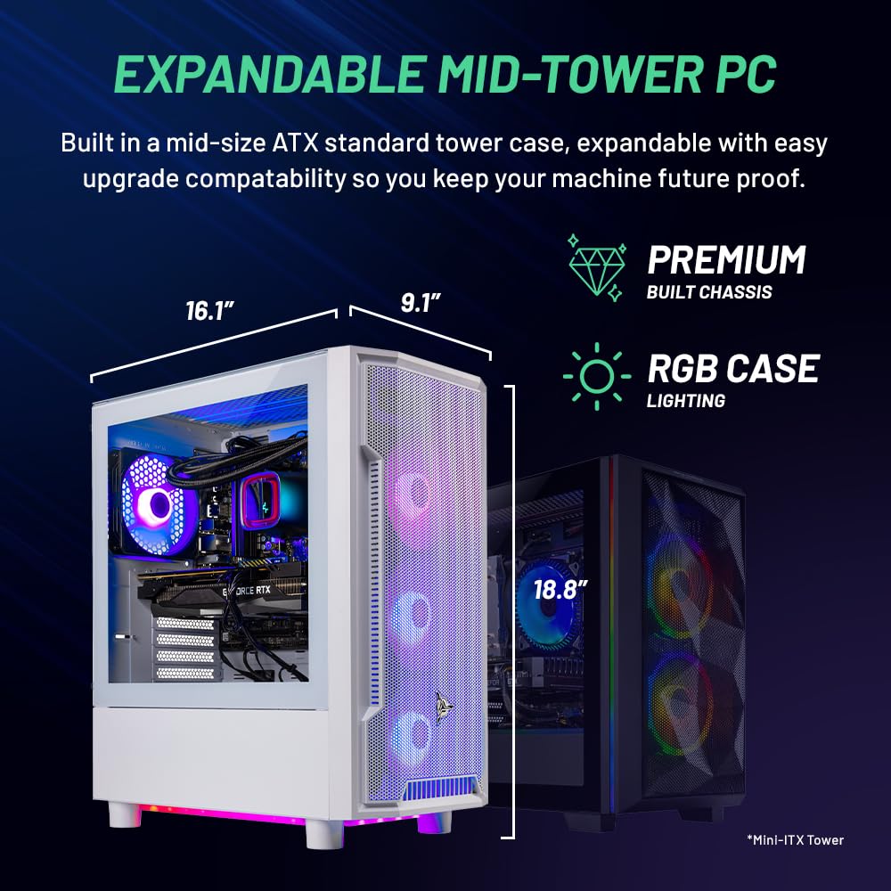 Skytech Gaming Archangel Gaming PC, Ryzen 7 5700X 3.4 GHz, RTX 4060, 1TB NVME, 16GB DDR4 RAM 3200, 600W Gold PSU Wi-Fi, Win 11 Home, RGB-Keyboard and RGB-Mouse Included