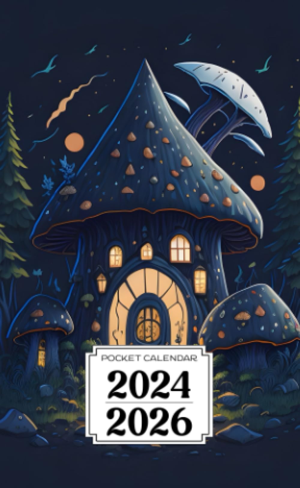 Pocket Calendar 2024-2026: Two-Year Monthly Planner for Purse , 36 Months from January 2024 to December 2026 | Mushroom House | Fairy Tale | Magic | Realistic illustration