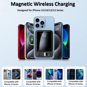 Magnetic Wireless Power Bank 10000mAh, Magnetic Wireless Charging for iPhone 14/15/13/12 series, 22.5W Portable Charger 20W PD USB-C Battery Pack with LED Display for iPhone, iPad, Samsung etc.