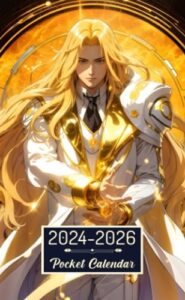 pocket calendar 2024-2026: two-year monthly planner for purse , 36 months from january 2024 to december 2026 | anime character | god with golden hair | white suit | powerful mage