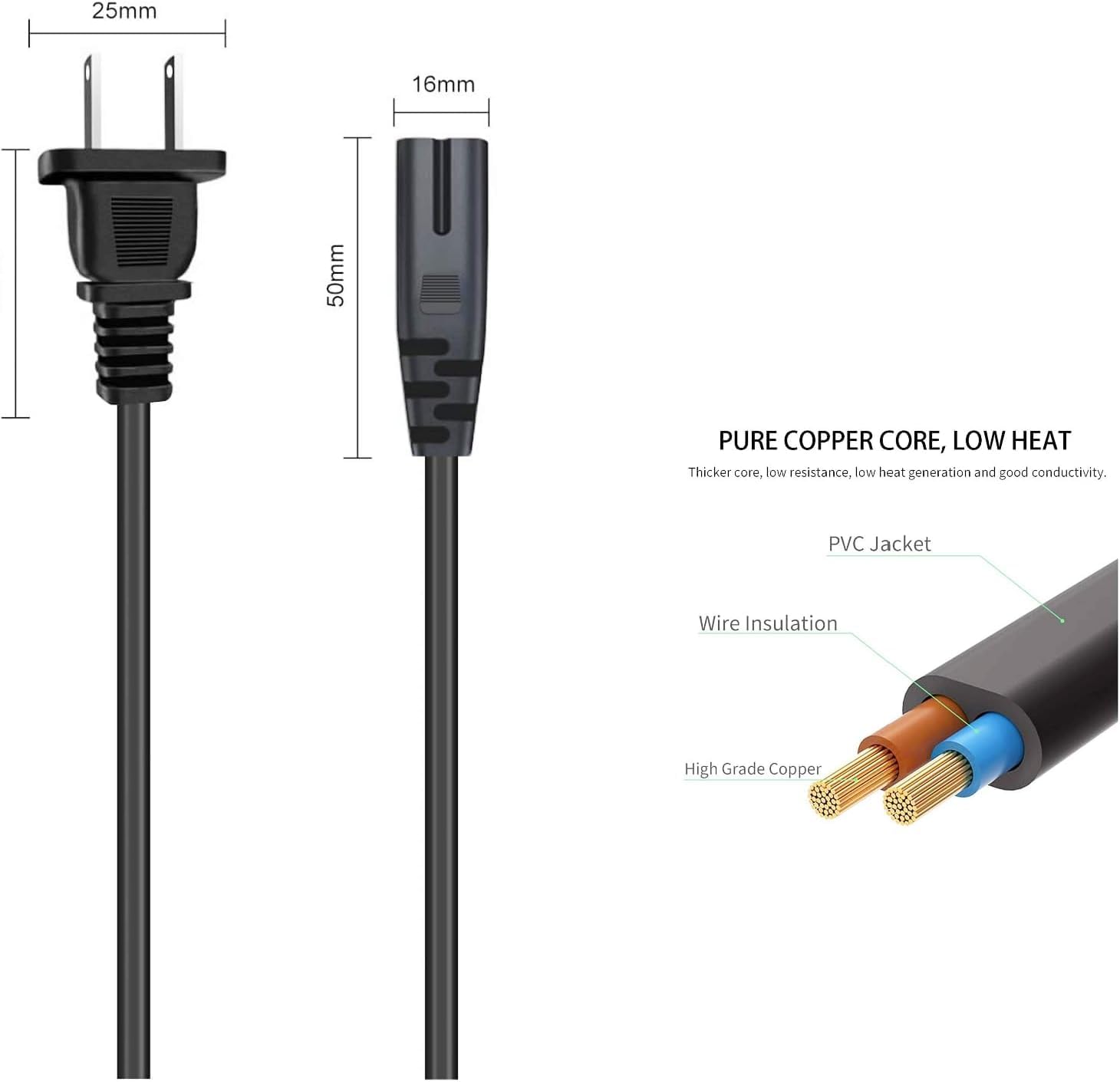 6 Feet AC Power Cord for Lift Chair or Power Recliner, Replacement Power Supply Cable for Okin Limoss Lazboy Pride Catnapper