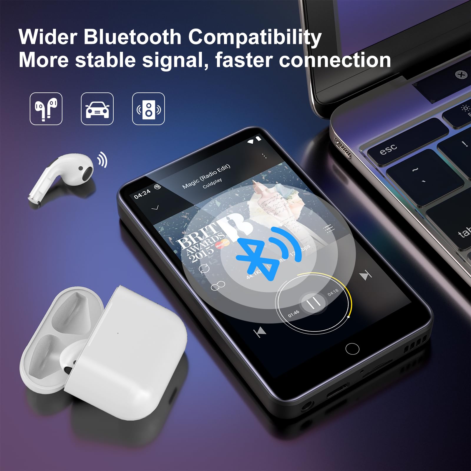 80GB MP3 Player with Bluetooth and WiFi, 4.0" Full Touchscreen Mp4 Mp3 Player with Spotify, Audible, Amazon Music, Android Music Player with Speaker, FM Radio, E-Book, Up to 512 GB