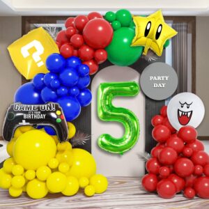 134PCS Red Blue Yellow Green Balloon Garland Arch Kit with Cloud Mushroom Star Balloons for Cartoon & Video Game Theme Super Bros Birthday Mario inspired Party Decorations