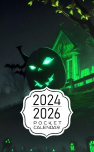 pocket calendar 2024-2026: two-year monthly planner for purse , 36 months from january 2024 to december 2026 | spooky glowing ghosts | halloween theme | vampire | bats | cemetery scene