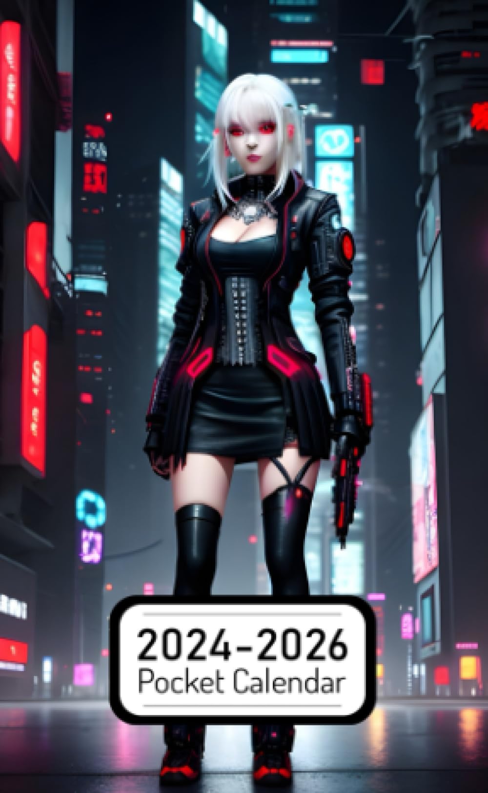 Pocket Calendar 2024-2026: Two-Year Monthly Planner for Purse , 36 Months from January 2024 to December 2026 | Cyberpunk | White hair girl