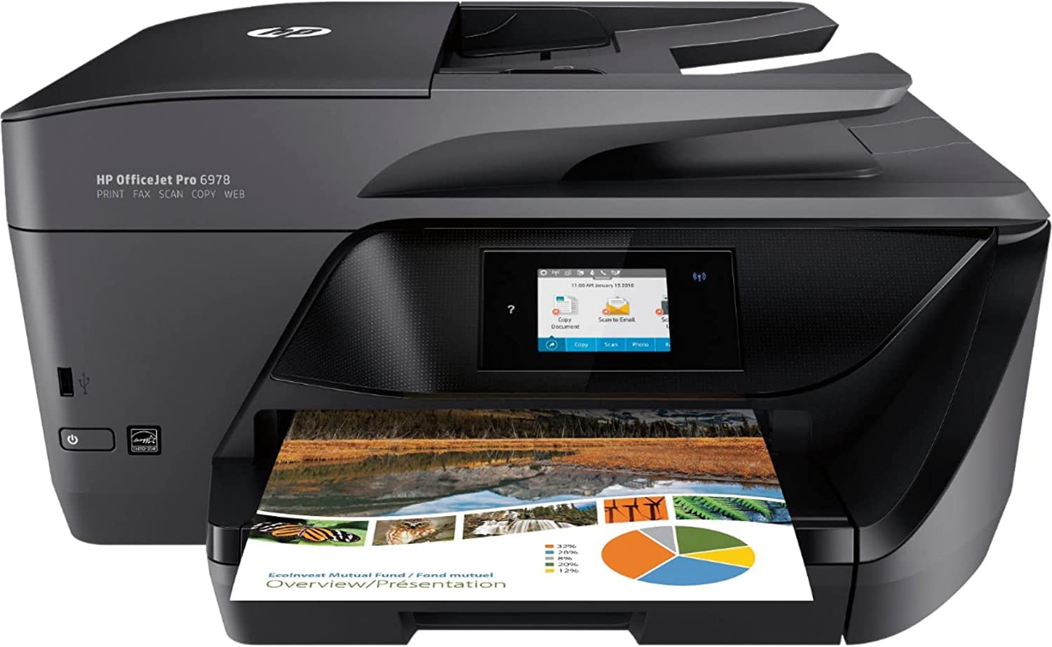 HP OfficeJet Pro 6978 Wireless All-in-One Color Inkjet Printer for Home Office, Black - Print Scan Copy Fax - 2.65" Touchscreen, 20 ppm, 8.5" x 14", 35-Sheet ADF, Auto Duplex Printing, Ethernet