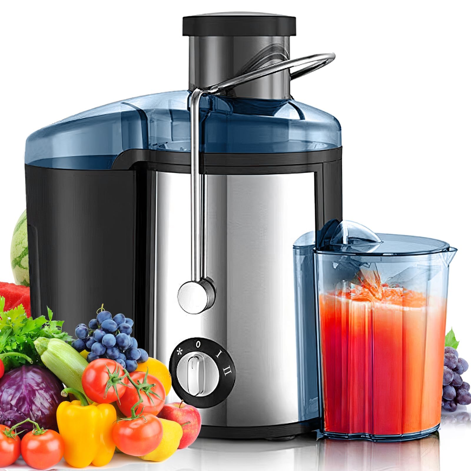 TeqHome Juicer Machines, 1000W Centrifugal Juice Extractor with Larger 3.2'' Feed Chute, 3-Speed Setting, Easy to Clean, Upgraded Stainless Steel Juicer Extractor for Fruits & Vegetables, BPA-Free