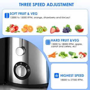 TeqHome Juicer Machines, 1000W Centrifugal Juice Extractor with Larger 3.2'' Feed Chute, 3-Speed Setting, Easy to Clean, Upgraded Stainless Steel Juicer Extractor for Fruits & Vegetables, BPA-Free