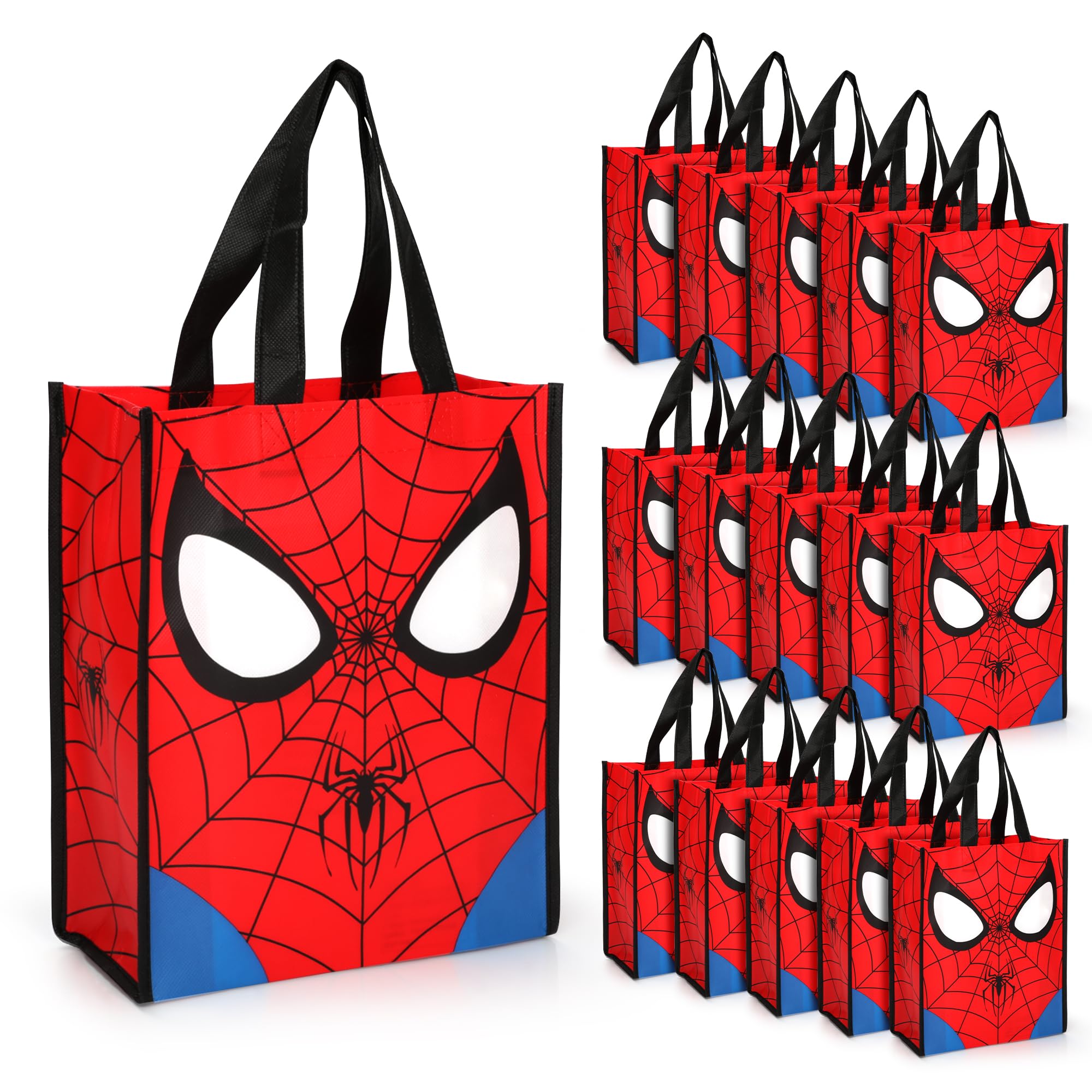 18Pcs Spider Party Gift Bag Canvas Bag Cartoon Pattern Tote Bag Eco-friendly Reusable Shopping Bag Suitable for Birthday Party Gift Storage Bag