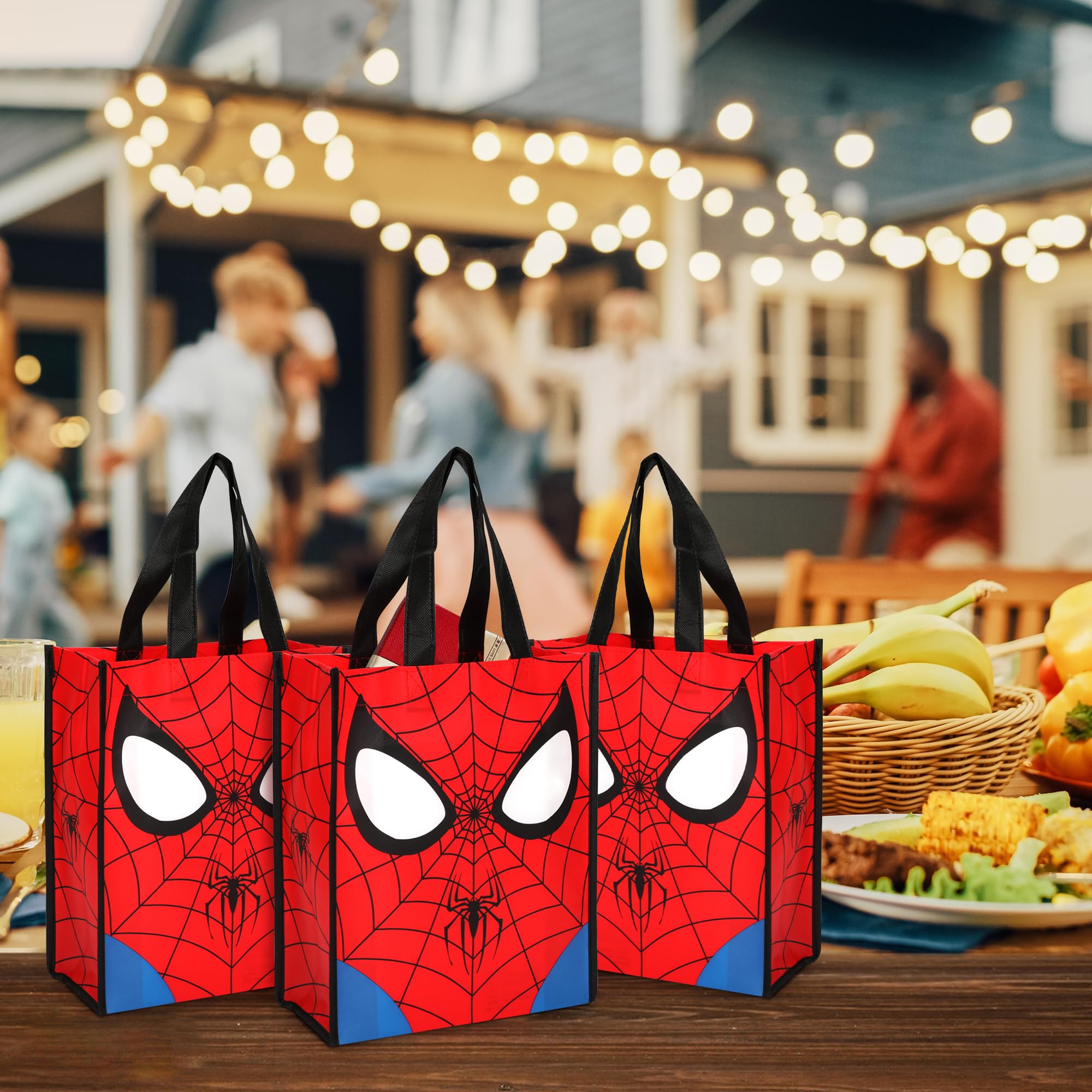 18Pcs Spider Party Gift Bag Canvas Bag Cartoon Pattern Tote Bag Eco-friendly Reusable Shopping Bag Suitable for Birthday Party Gift Storage Bag