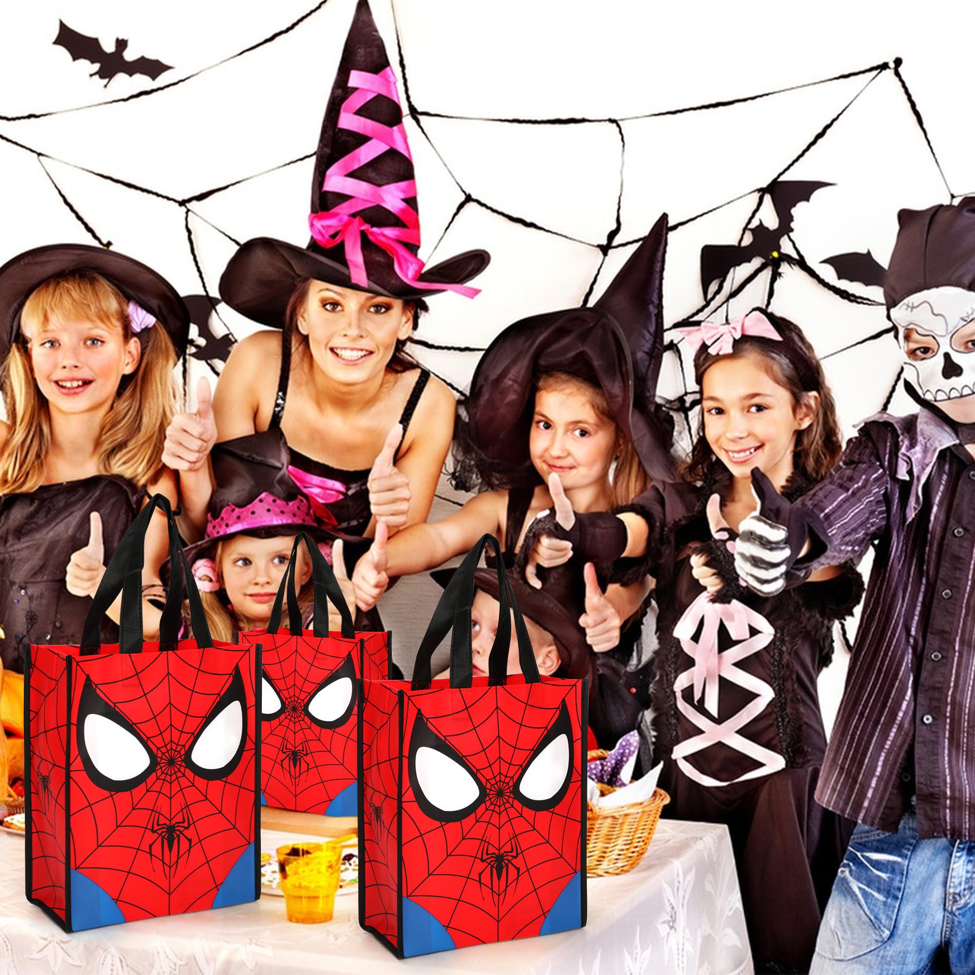 18Pcs Spider Party Gift Bag Canvas Bag Cartoon Pattern Tote Bag Eco-friendly Reusable Shopping Bag Suitable for Birthday Party Gift Storage Bag