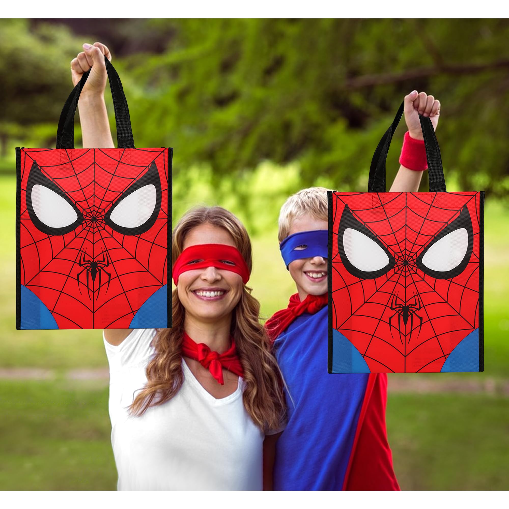 18Pcs Spider Party Gift Bag Canvas Bag Cartoon Pattern Tote Bag Eco-friendly Reusable Shopping Bag Suitable for Birthday Party Gift Storage Bag