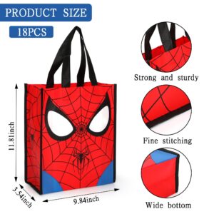 18Pcs Spider Party Gift Bag Canvas Bag Cartoon Pattern Tote Bag Eco-friendly Reusable Shopping Bag Suitable for Birthday Party Gift Storage Bag