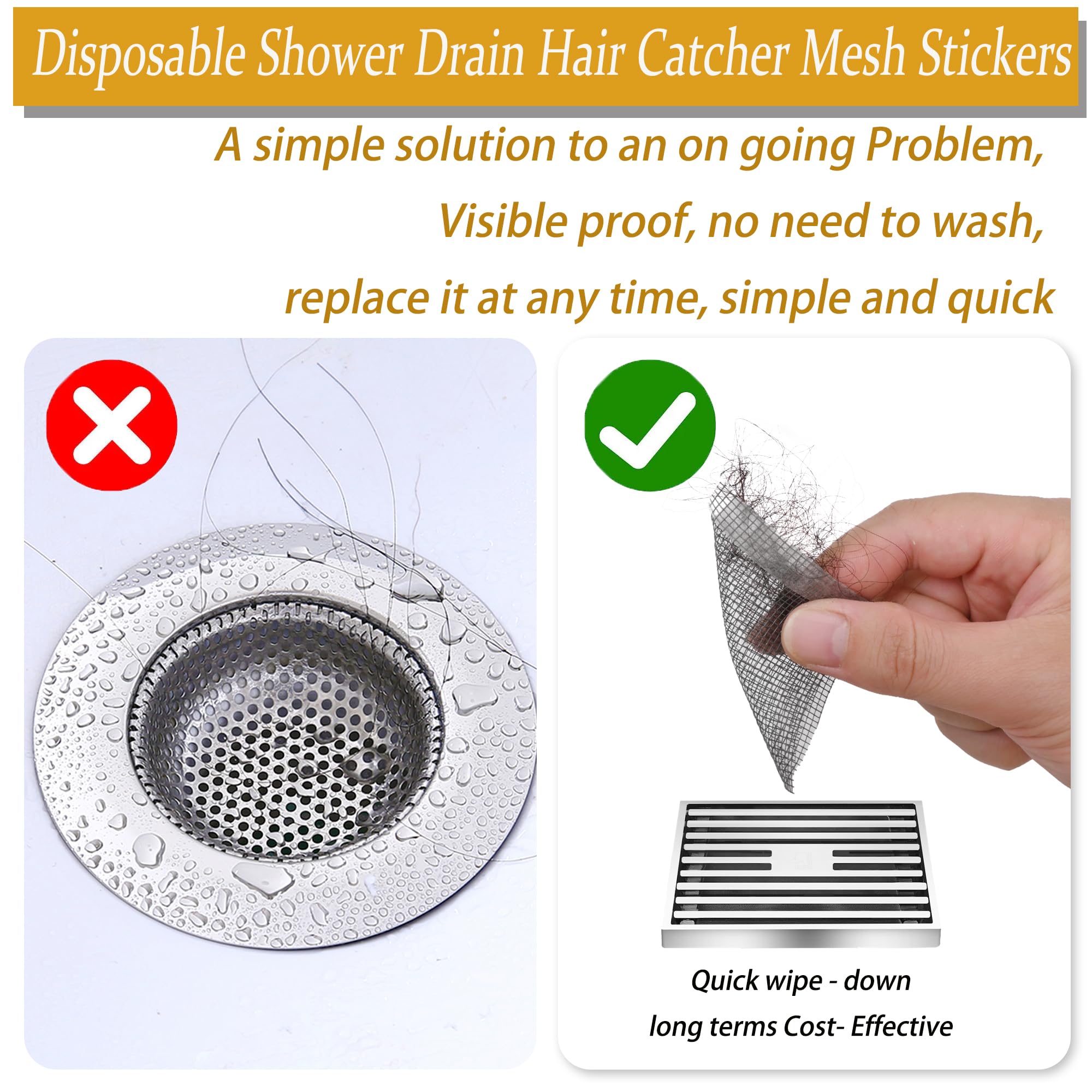 Disposable Shower Drain Hair Catcher - Cutable Shower Drain Hair Catcher Mesh Stickers for Any Length, Suitable for Bathroom, Bathtub, Kitchen (1 Pack)