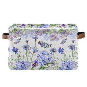 floral rectangle storage basket collapsible storage bin for nursery toys books waterproof hydrangea cornflowers watercolor baskets for closet shelves bedroom decor