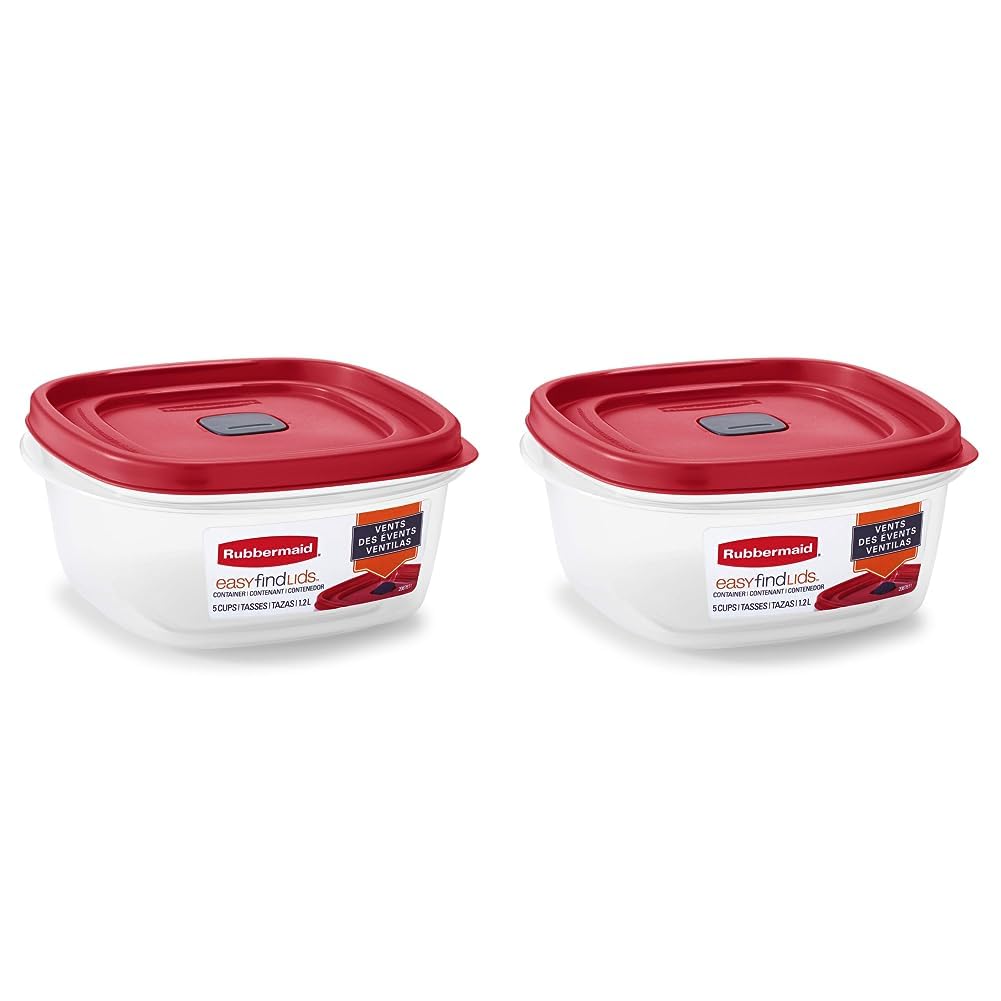 Rubbermaid Easy Find Lids 5-Cup Food Storage and Organization Container, Racer Red (Pack of 2)