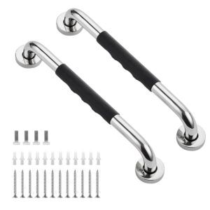 grab bars for shower，2 pack 16 inch anti-slip shower handle with rubber grip, silver safety shower bar, stainless steel handicap grab bars for elderly for wall (1" diameter)