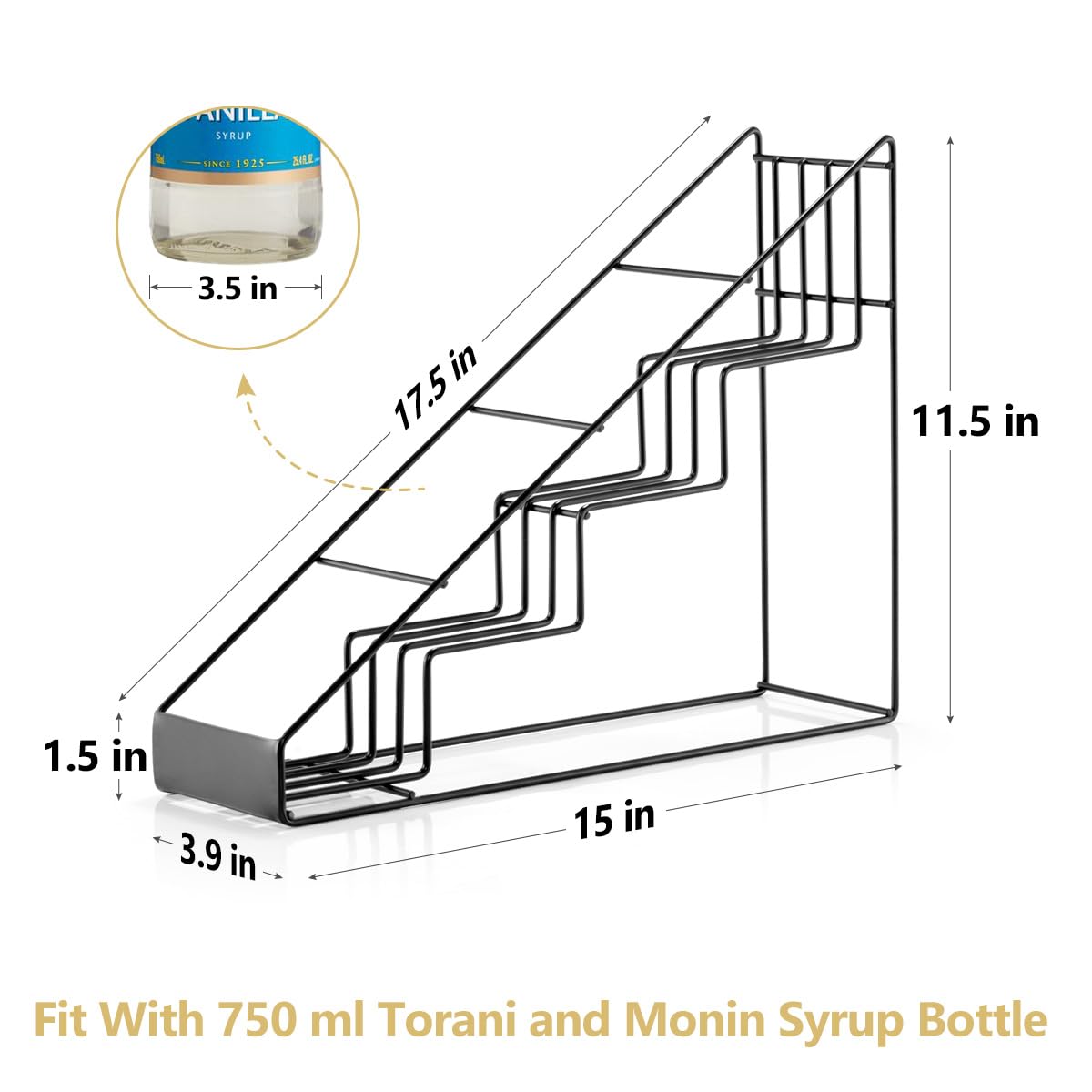 kimilus Coffee Syrup Rack for Coffee Bar Accessories, Fits with Torani and Monin Syrup, Coffee Bar Organizer Holds 4 Bottles