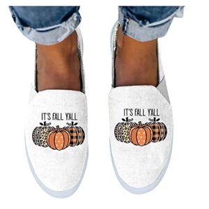 Women's Fashion Halloween Pumpkin Print Canvas Low Top Sneakers,Halloween Decorations Platform Slip on Flats Loafers Shoes for Women Casual Breathable Comfortable Walking Canvas Sneakers Shoes