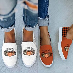 Women's Fashion Halloween Pumpkin Print Canvas Low Top Sneakers,Halloween Decorations Platform Slip on Flats Loafers Shoes for Women Casual Breathable Comfortable Walking Canvas Sneakers Shoes