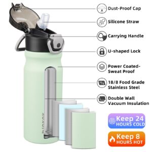 BJPKPK Stainless Steel Insulated Water Bottle With Straw Lid 18oz Reusable Metal Thermos Bottles Keep Cold And Hot,Sage