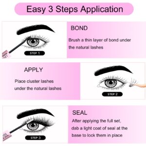 Lash Extension Kit 20D+40D Lash Clusters Kit Lash Bond and Seal Waterproof Individual Lashes Kit DIY Lash Extension Kit Lash Tweezers Eyelash Extension Kit (Set 20D+40D-0.07D-9-16Mix)