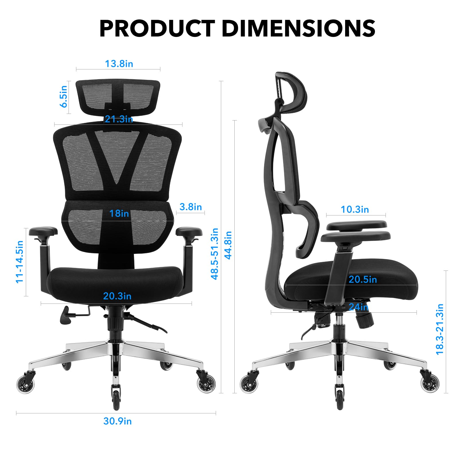 Chair Master Ergonomic High Back Office Chair | Roller Blade Casters | Mesh Chair | for Executives, Office Goers, Work from Home Set up | 3D Armrests, Adjustable Headrest