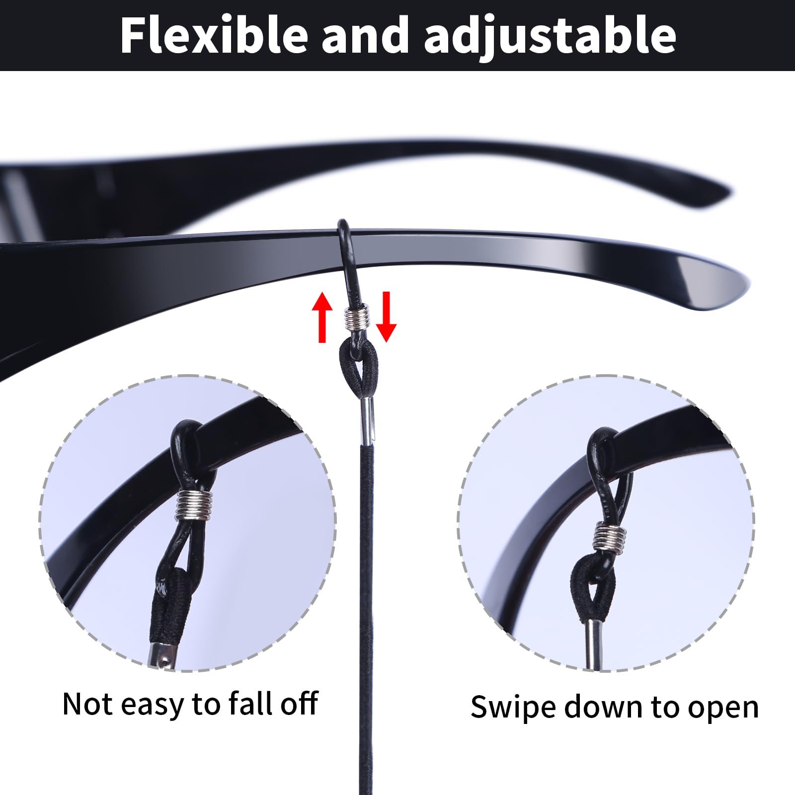 GCXIXPY Glasses Strap for Men Women, Anti-slip Eye Glasses Holders Around Neck, Eyeglasses Strap, Glasses Holder Strap, 5 Black, 5 Pcs