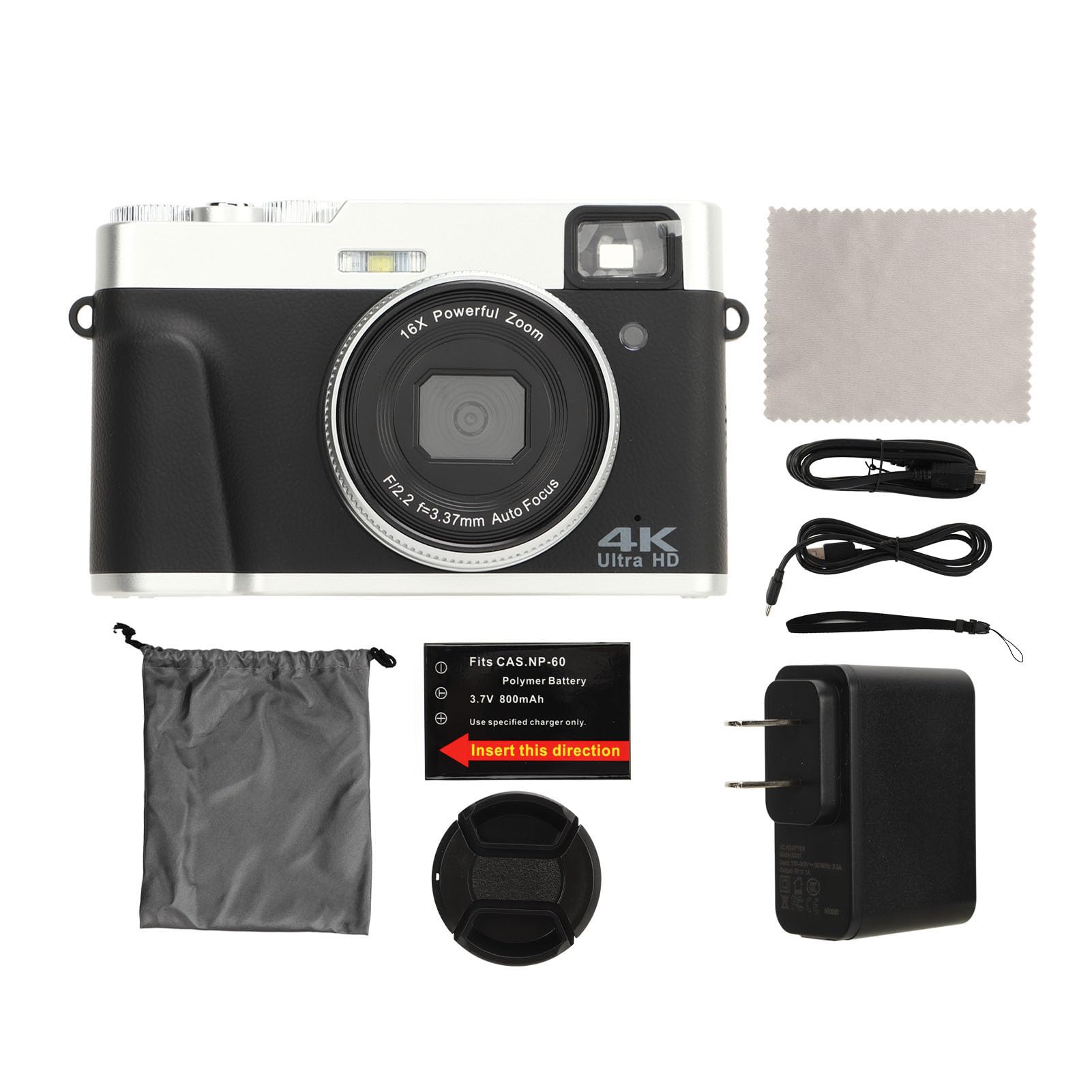 Compact Camera, 3.5 Inch ABS and Aluminum Alloy HD IPS Screen 4K Digital Camera for Travel