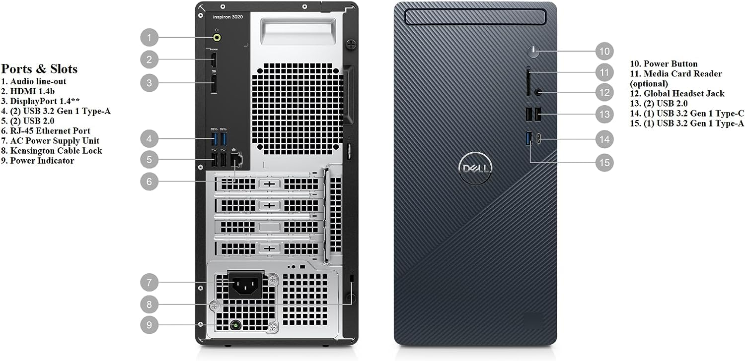 DELL 2023 Inspiron 3020 Tower Desktop Business Computer, 13th Gen Intel Core i7-13700, 64GB RAM, 2TB SSD, Intel UHD 770 Graphics, Bluetooth, WiFi, USB 3.1, Windows 11 Pro - Mist Blue