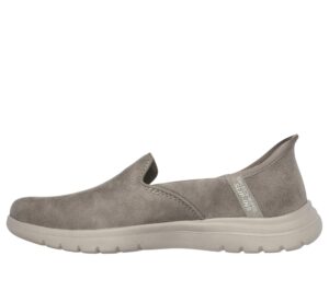 skechers women's slip on loafer, taupe, 8