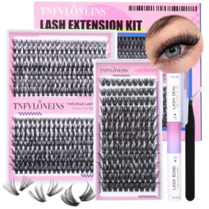 diy lash extension kit 400pcs cluster lashes kit 30d 40d 50d individual eyelash extension kit, bond and seal lash glue and lash clusters applicator tool for eyelash extensions(kit-30d/40d/50d,9-16mix)