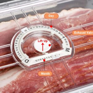 Bacon Storage Container with Air-sealed Tight Lid for Fridge Bacon Holder Deli Meat Cheese Keeper with Food Serving Tongs and Drain Plate for Refrigerator