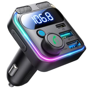 joyroom bluetooth 5.3 fm transmitter car adapter, [stronger dual mics & hifi deep bass sound], 48w pd&qc3.0 usb c car charger cigarette lighter adapter, hands-free calling radio stereo receiver