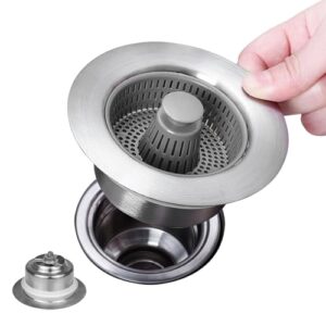 3-in-1 stainless steel sink aid, upgrade kitchen sink drain strainer, 304 stainless steel kitchen sink drain strainer and stopper, kitchen sink drain strainer, 3-1/2''