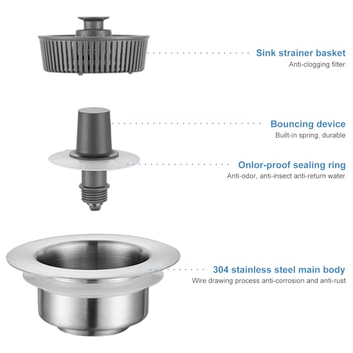 3-in-1 Stainless Steel Sink Aid, Upgrade Kitchen Sink Drain Strainer, 304 Stainless Steel Kitchen Sink Drain Strainer and Stopper, Kitchen Sink Drain Strainer, 3-1/2''