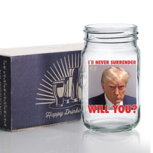 Patriots Cave - Trump Mugshot Mason Jar | Trump Lovers Gift | Gift for Him (16 oz)