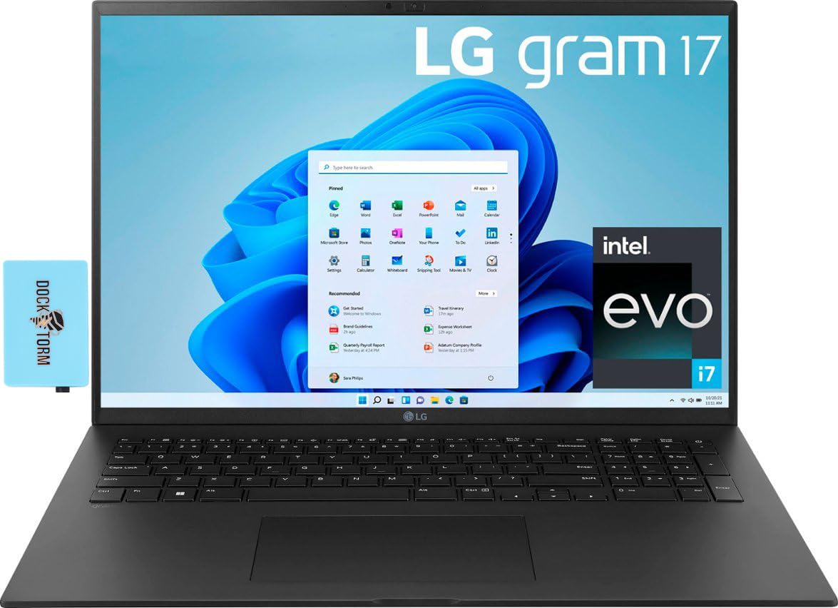 LG Gram 17 Ultra-Lightweight Laptop 17.0" WQXGA IPS Intel Evo Platform (12-Core i7-1360P, 32GB RAM, 2TB PCIe SSD, Backlit KYB, FP Reader, 2 Thunderbolt 4, WiFi 6, Win11P) w/Dockztorm Hub