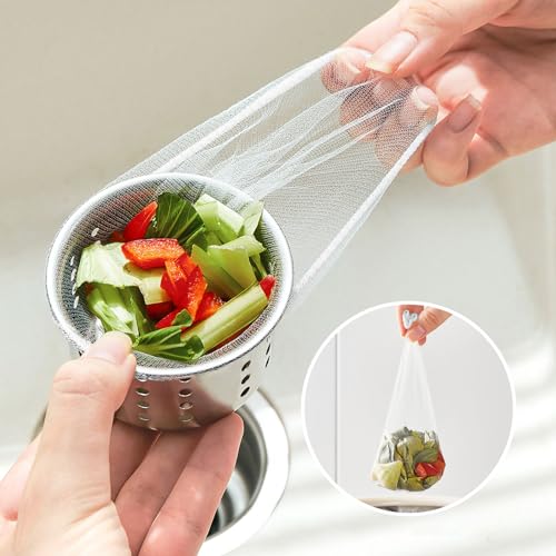 Kitchen Sink Strainer Mesh Bags, 300 PCS Disposable Mesh Sink Drain Strainer Bags, Kitchen Sink Filter Net Food Catcher Suits All Sink Strainer Basket for Kitchen Food Waste Leftover Garbage