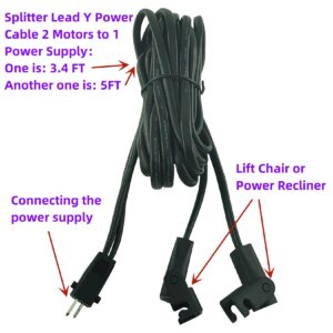 Fesasn Recliner Power Cord Replacement - 2 Pin Splitter Lead Y Cable for Lift Chair or Power Recliner Cord - Powers 2 Recliner Motors,for Okin Limoss Lazboy Pride Catnapper Recliner