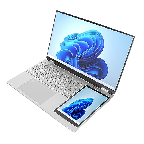 Bewinner HD Laptop, 2.4G 5G Dual Band WiFi 1280x800 7 Inch IPS Dual Screen Touch Screen Laptop Fingerprint Unlock 100-240V for Windows 11 for Classes (16GB+256GB US Plug)