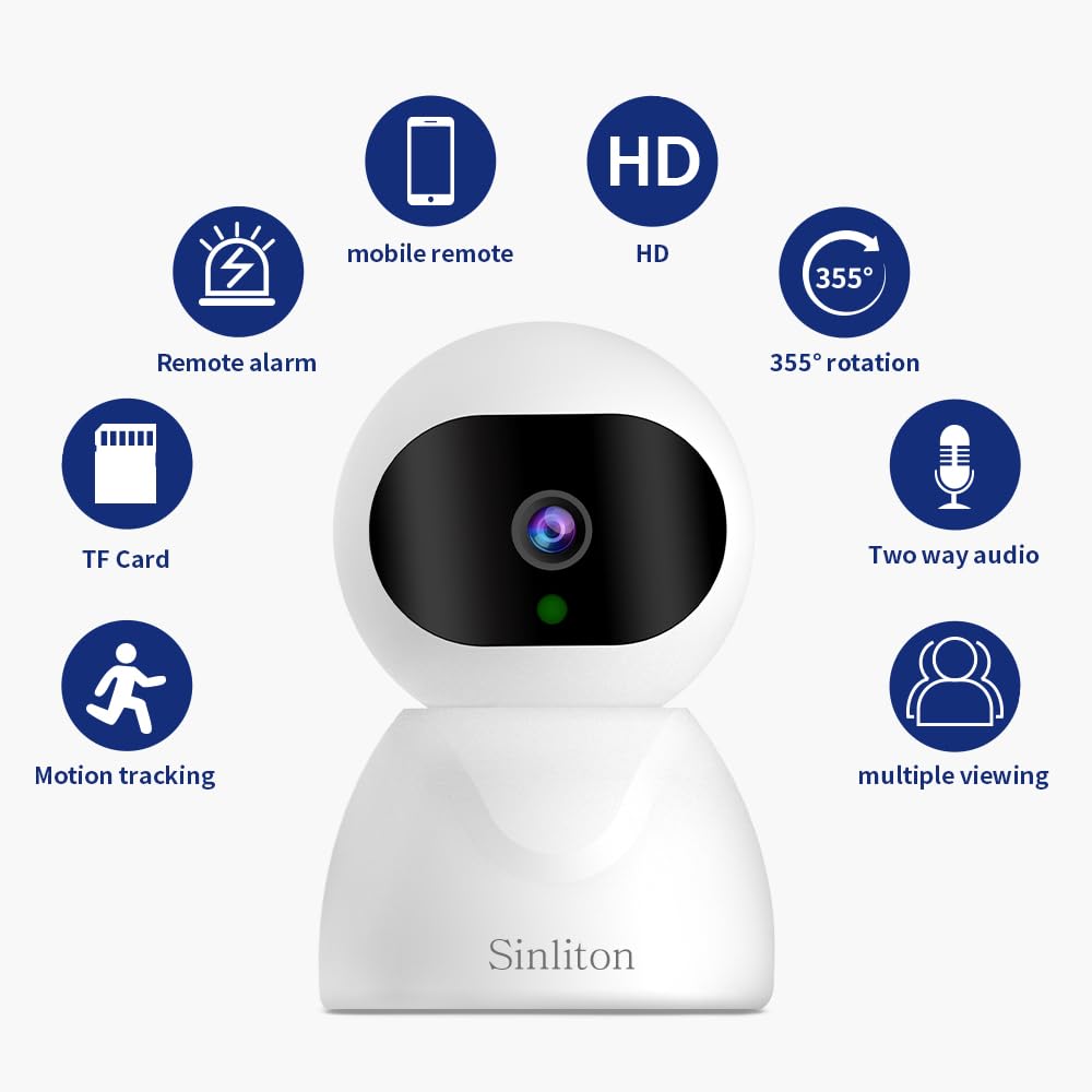 Sinliton Indoor Security Camera for Home, WiFi Cameras with Phone App, Baby Monitor Dog-Cat-Pet Cameras, 2.4GHz Surveillance Cameras with Night Vision, Motion Detection, SD/Cloud Storage