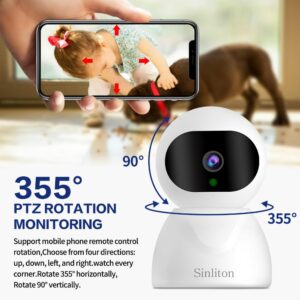 Sinliton Indoor Security Camera for Home, WiFi Cameras with Phone App, Baby Monitor Dog-Cat-Pet Cameras, 2.4GHz Surveillance Cameras with Night Vision, Motion Detection, SD/Cloud Storage