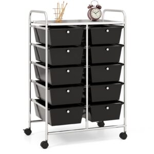 Recollections 10 Drawer Rolling Organizer Cart - Universal Rolling Cart and Organizer with Drawers for Office Multi-Use Storage