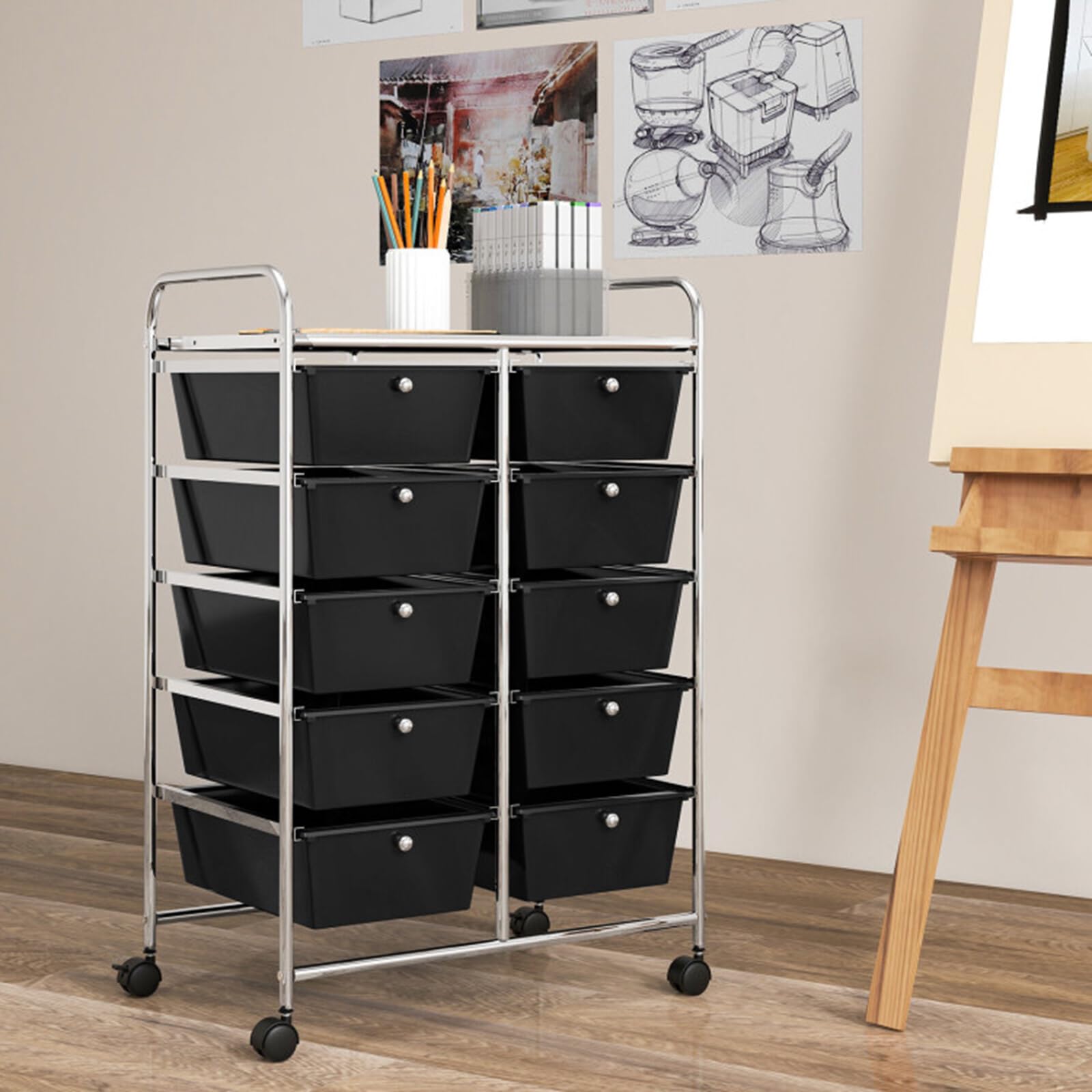 Recollections 10 Drawer Rolling Organizer Cart - Universal Rolling Cart and Organizer with Drawers for Office Multi-Use Storage