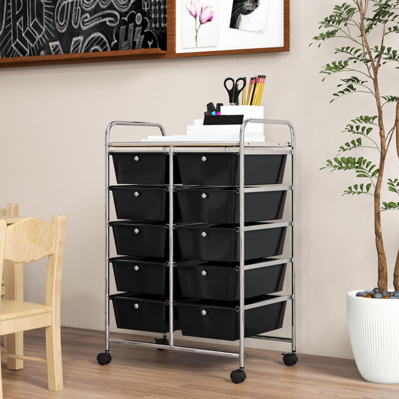 Recollections 10 Drawer Rolling Organizer Cart - Universal Rolling Cart and Organizer with Drawers for Office Multi-Use Storage