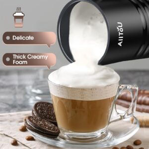 AllToU Milk Frother and Steamer, 4-in-1 Electric Milk Steamer, 350ml Automatic Hot and Cold Foam Maker and Milk Warmer for Coffee Latte, Cappuccinos, Macchiato