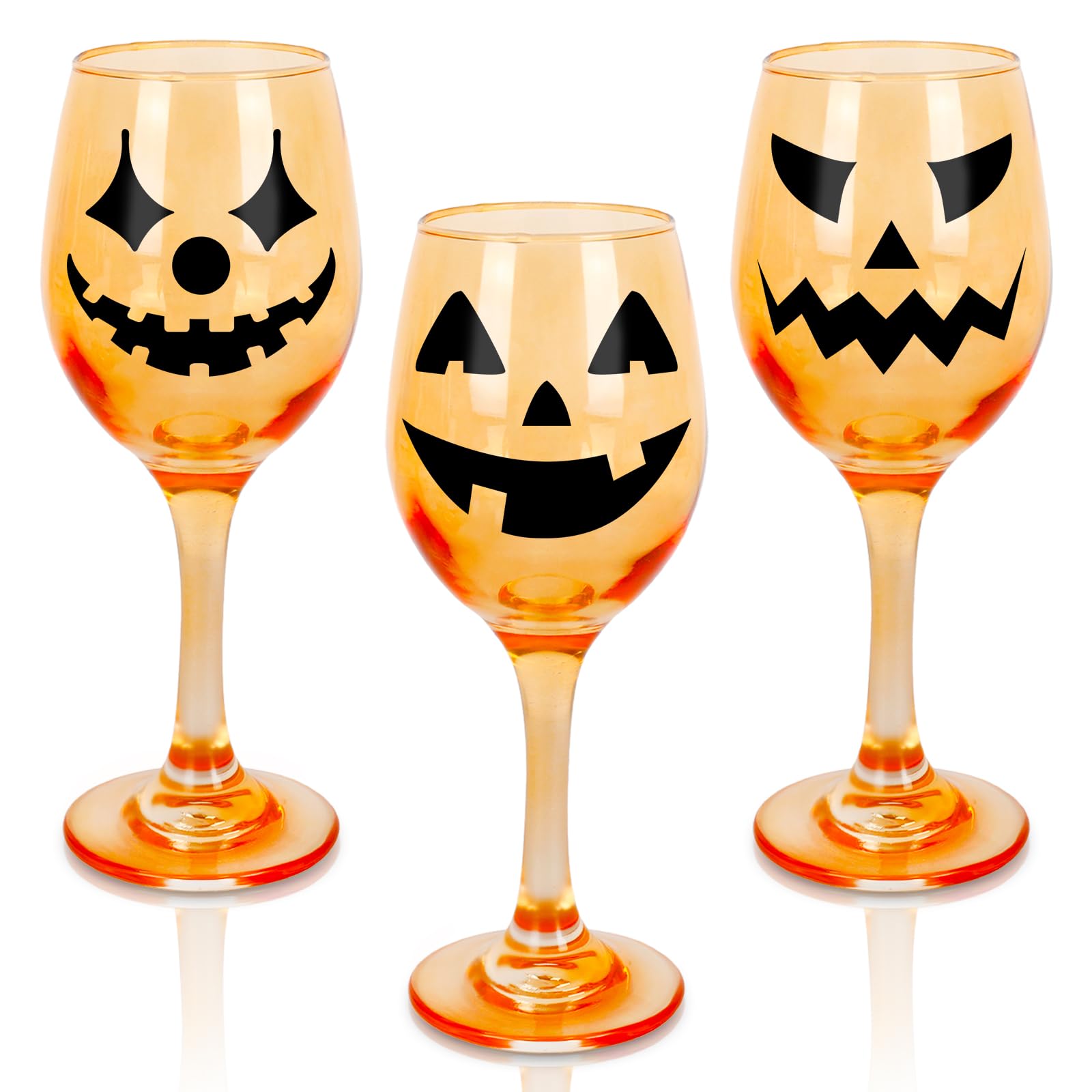 Whaline 3 Pack Halloween Wine Glasses 10oz Orange Pumpkin Red Wine Glasses Jack-O-Lantern Long Stem Drinking Glasses Halloween Party Cups for Restaurants Bars Home Halloween Party Supplies